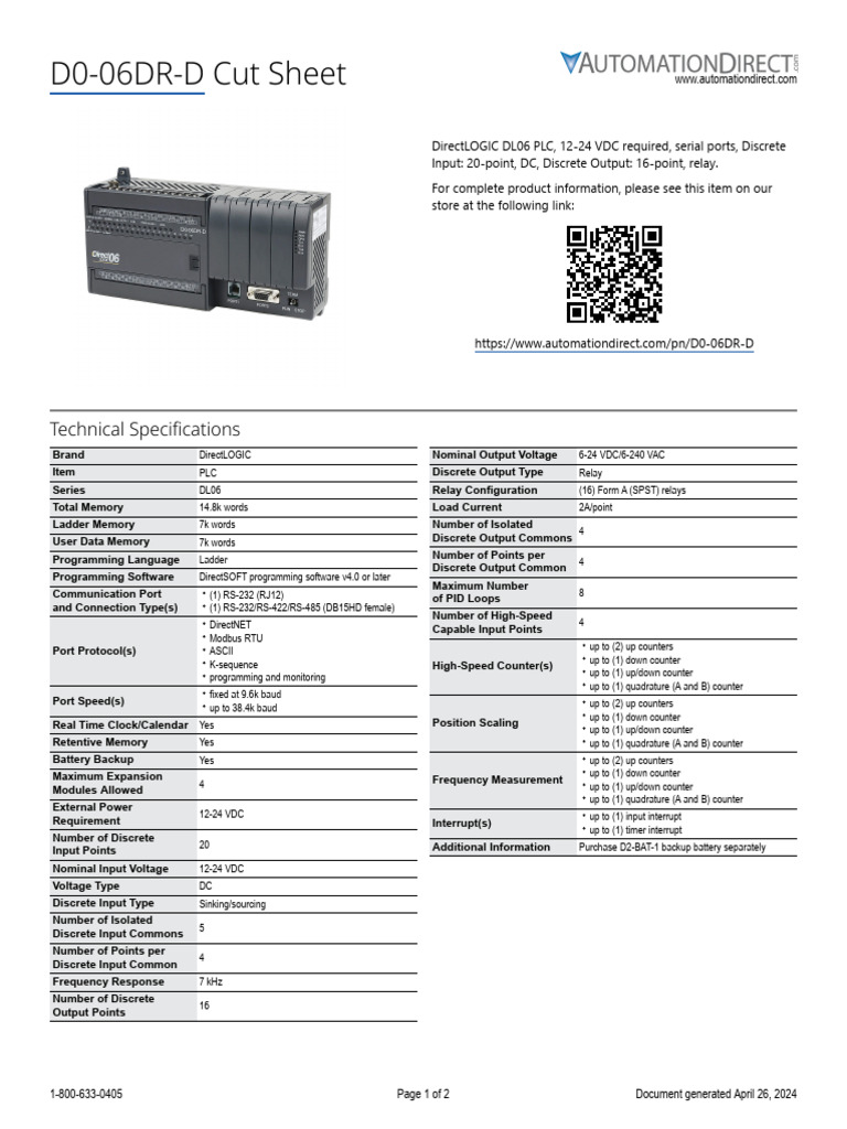 D0 06DR D - Cutsheet | PDF