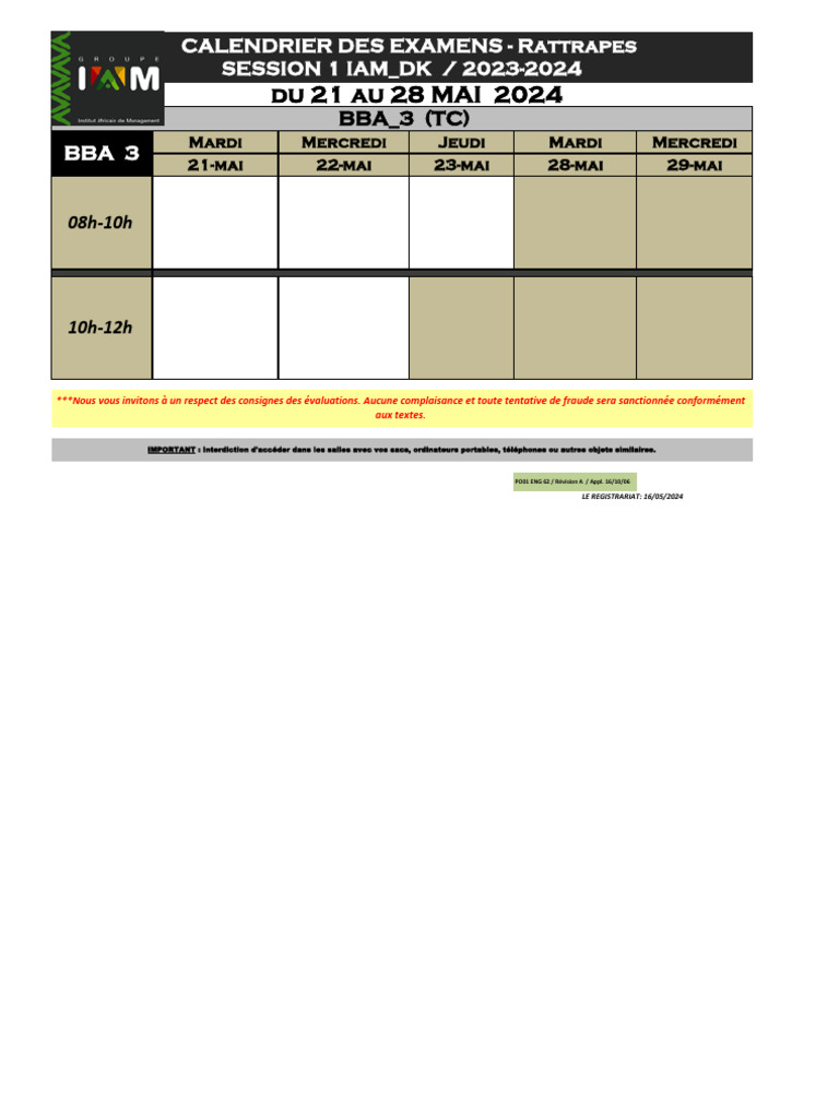 Planning Rattrapge - Bba 3 - S5 - 2024 | PDF