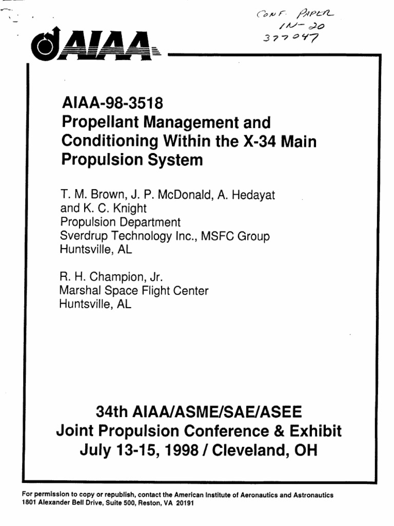AIAA-98-3518 Propellant Management and Conditioning Within The X-34 ...