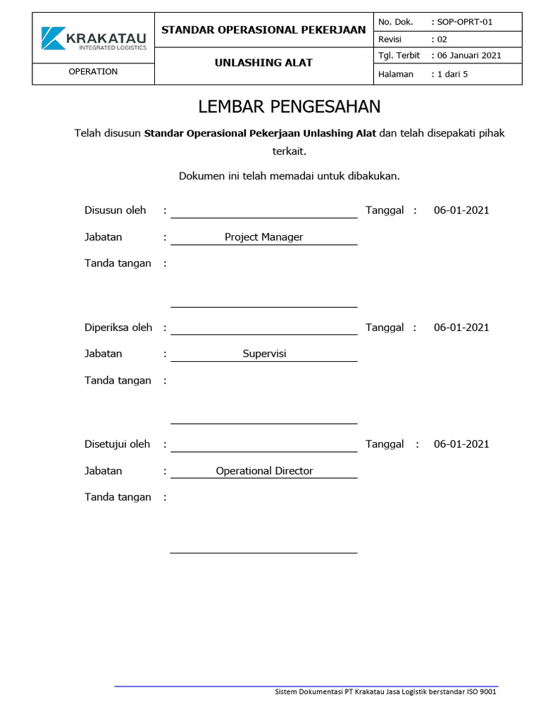 SOP-OPRT-01-Unlashing Alat | PDF