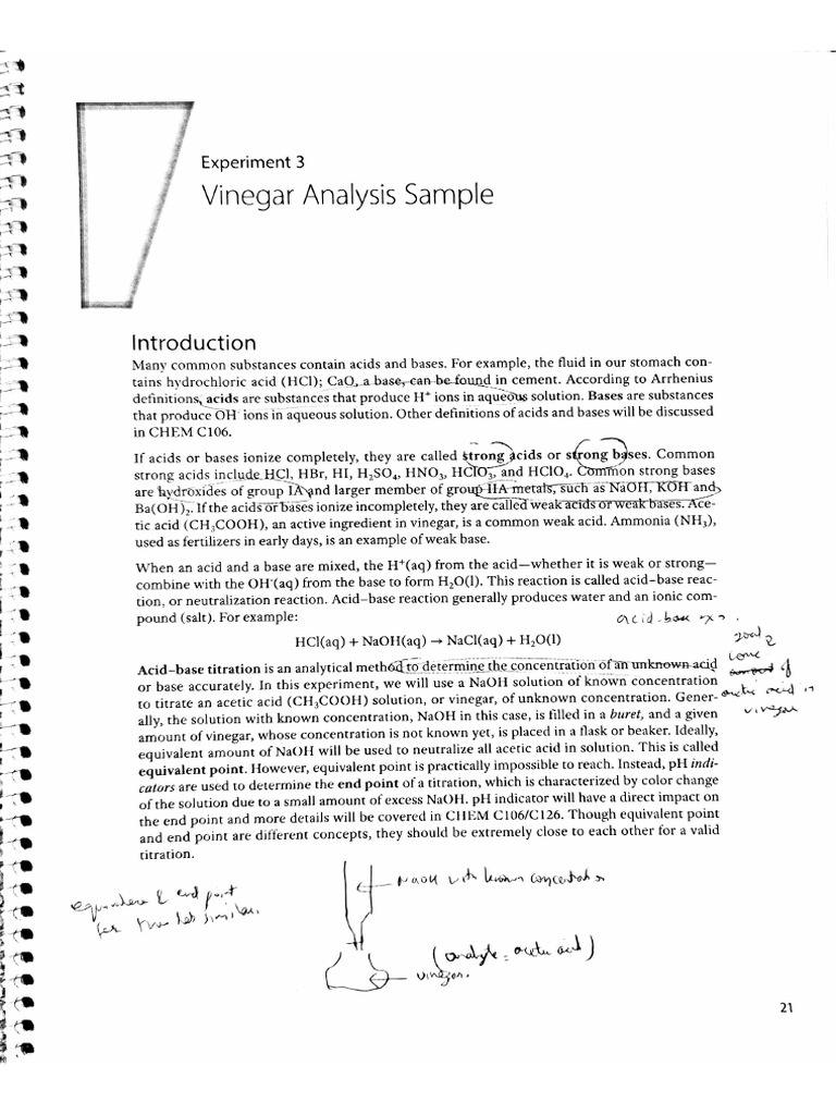 Experiment 3 - Vinegar Analysis Lab Manual PDF | PDF Experiment 3 - Vinegar Analysis Lab Manual PDF | PDF