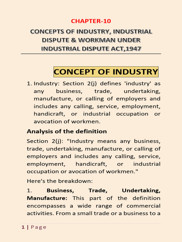 CHAPTER-10 Concept of Industry, Industrial Dispute & Worker | PDF
