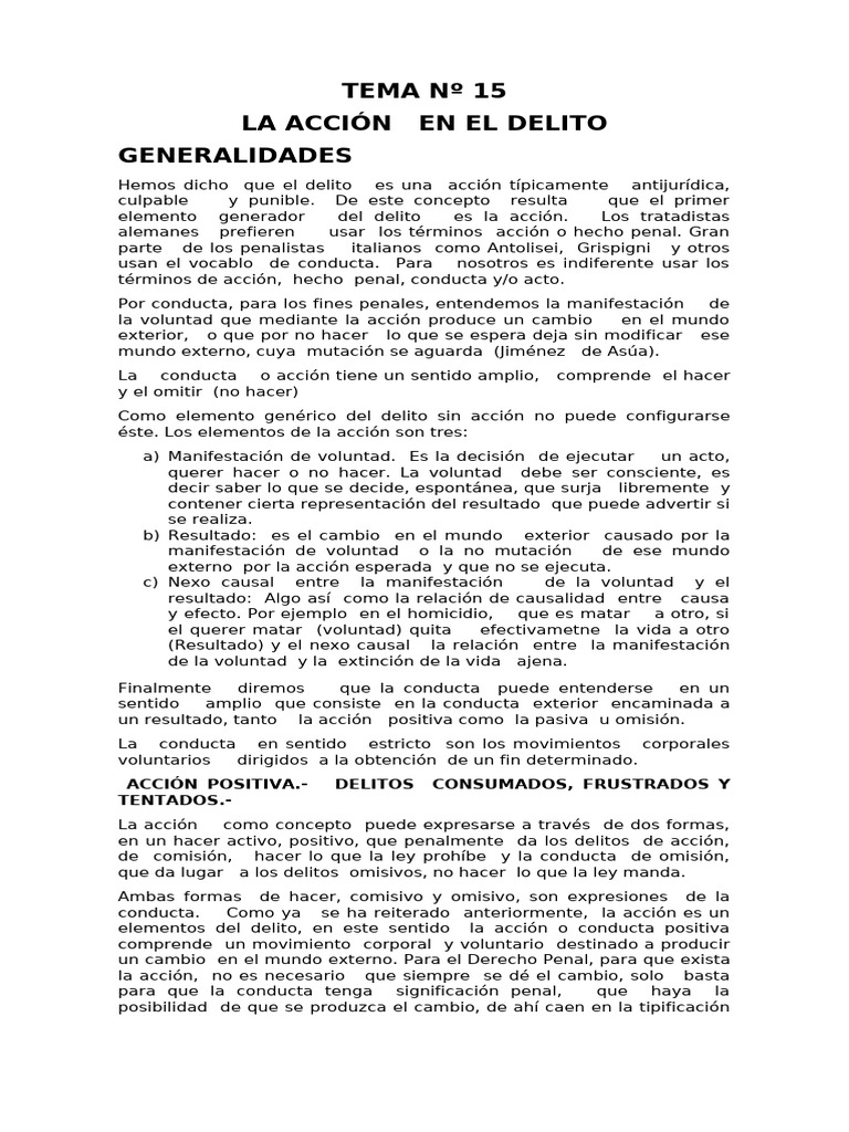 Tema 15 La Accion en El Delito | PDF