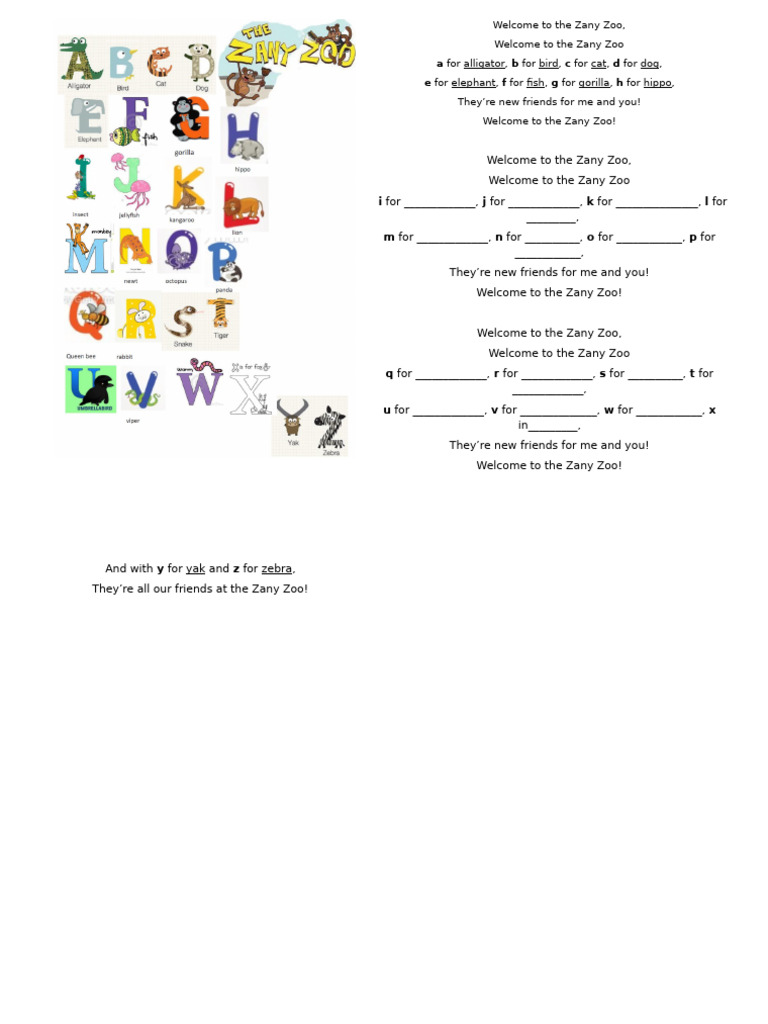 Welcome to the Zany Zoo Song | PDF