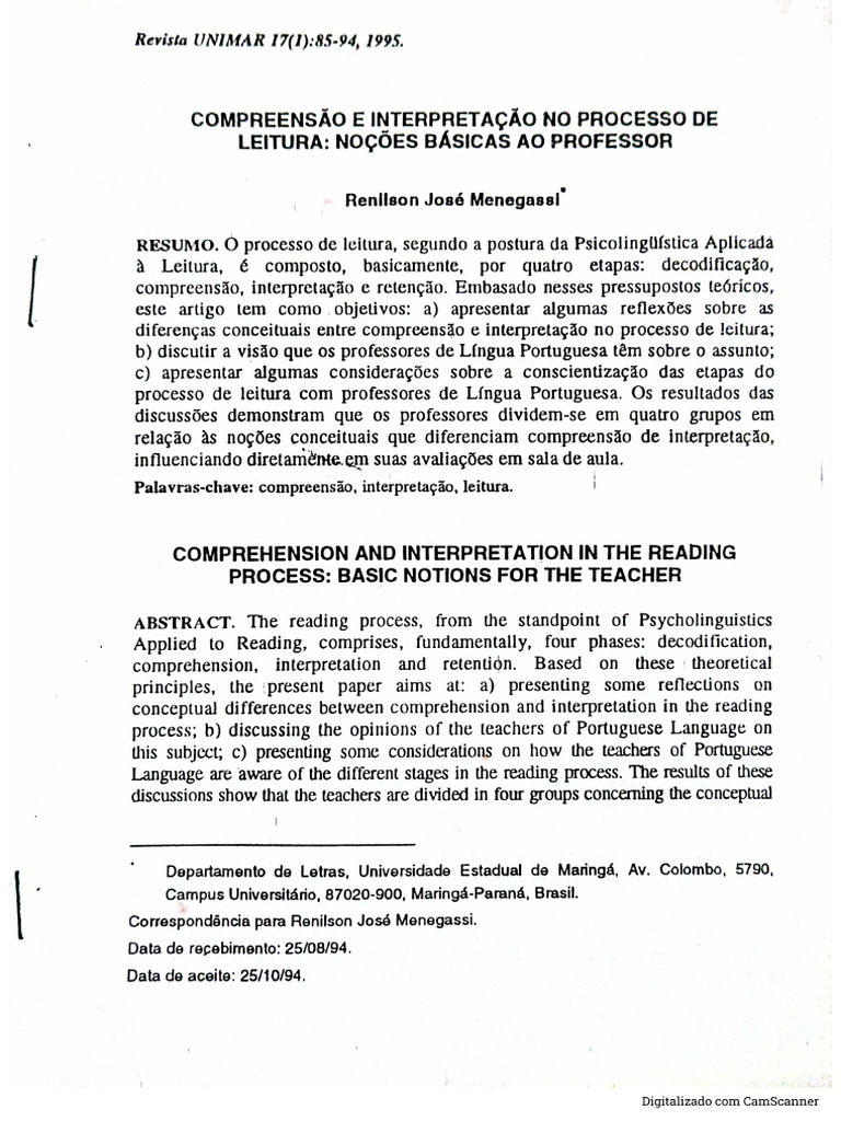 Processo de Leitura - Renilson Menegassi Scan | PDF