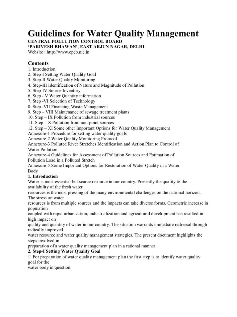 Guidelines For Water Quality Management | Download Free PDF | Sewage ...