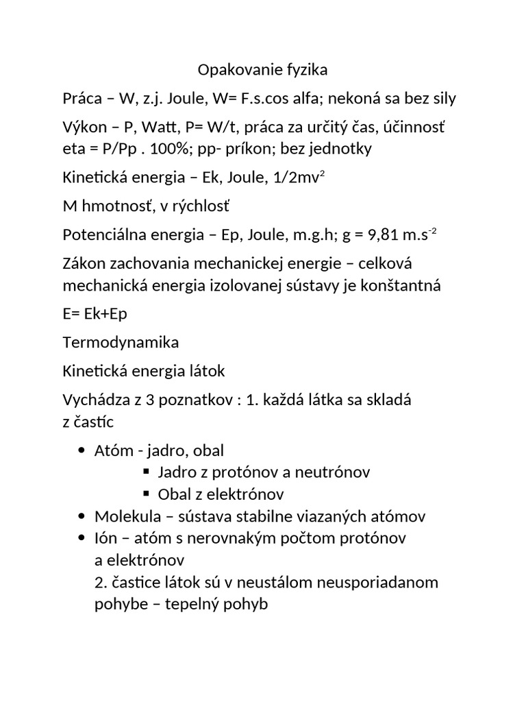 Opakovanie Fyzika | PDF