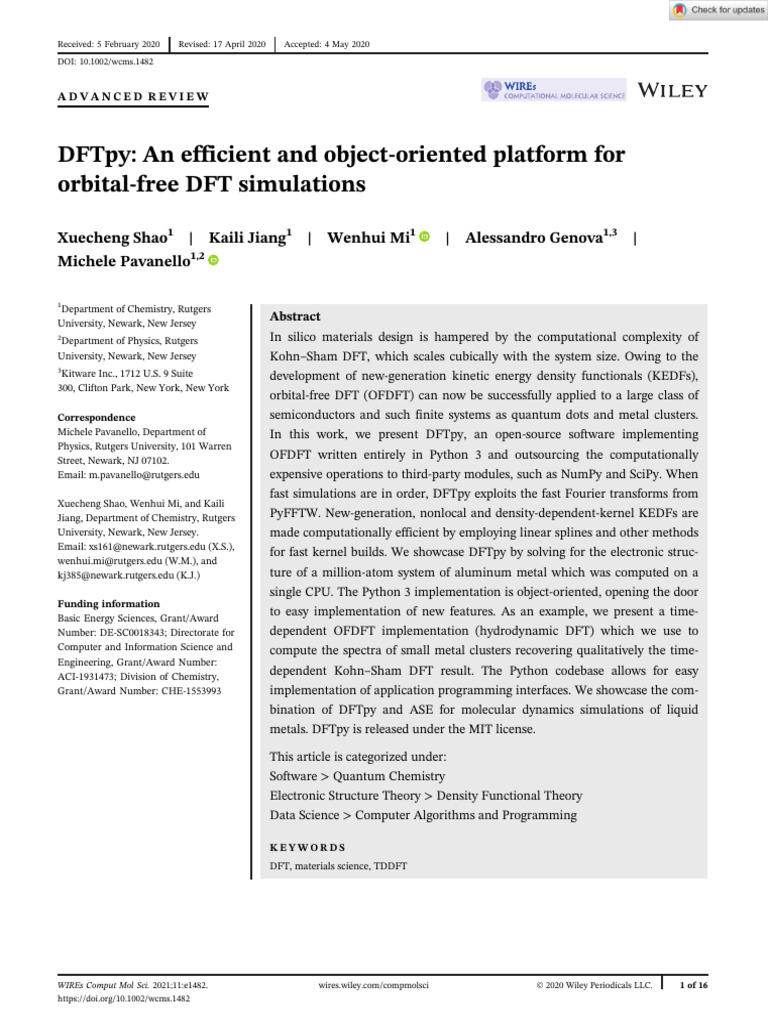 DFTpy An Efficient and Object-Oriented Platform For | PDF