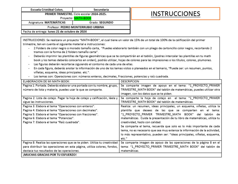 Instrucciones Proyecto Math Book | PDF