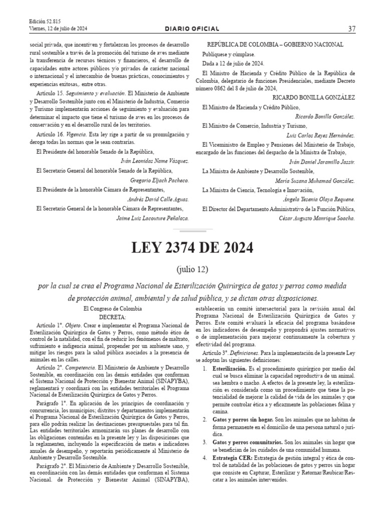 Ley 2374 de 2024 | PDF
