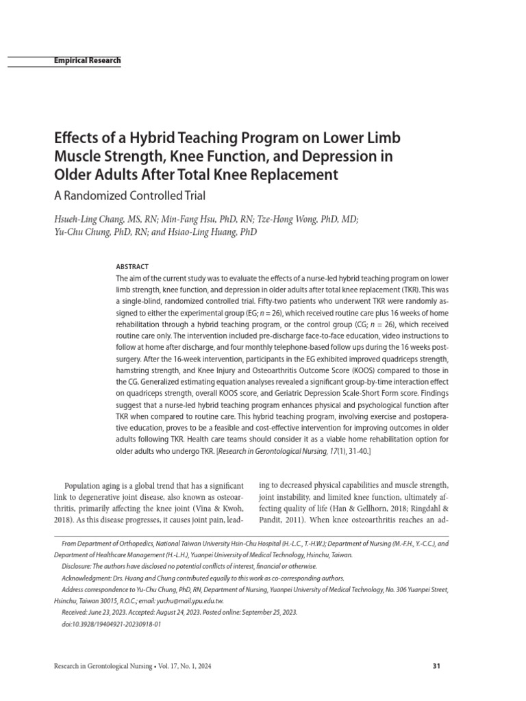Eff Ects of A Hybrid Teaching Program On Lower Limb Muscle Strength, Knee Function, and ...