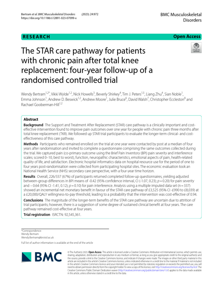 The STAR Care Pathway For Patients With Chronic Pain After Total Knee ...