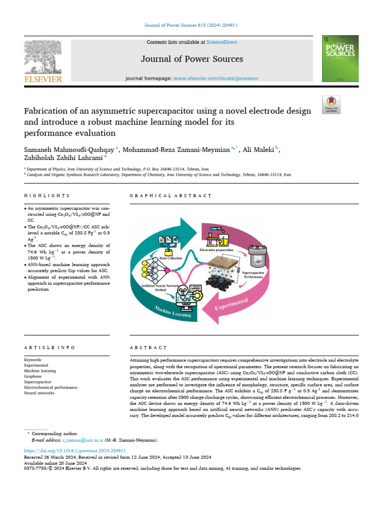 Fabrication of An Asymmetric Supercapacitor Using A Novel Electrode ...