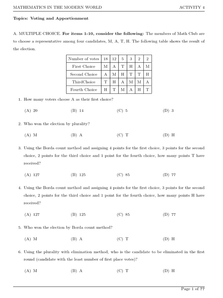 MMW Activity (Nonstem) | PDF