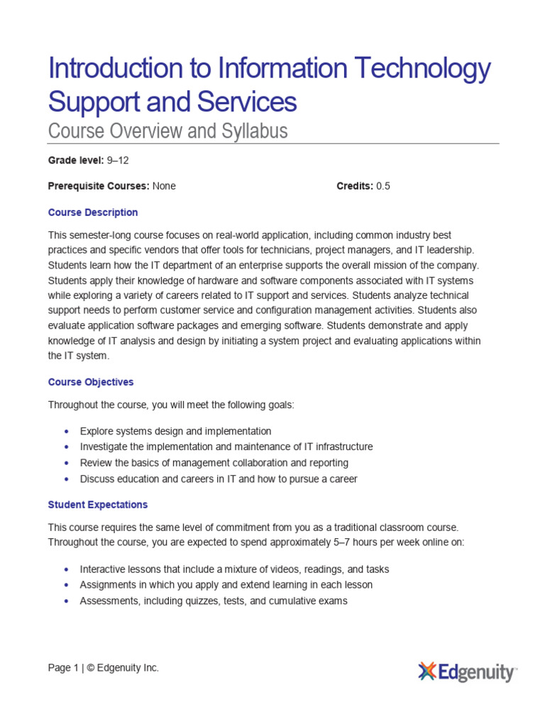 IT Support and Services Course Overview | PDF | Learning | Computers