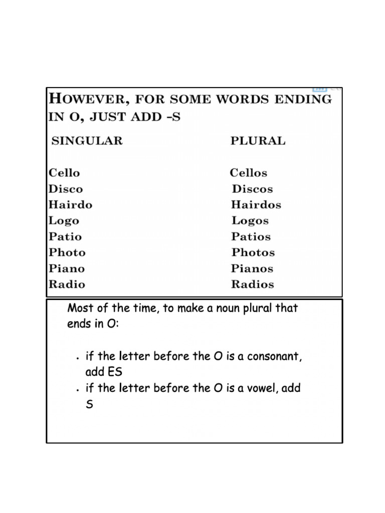 Plural Ending in o | PDF