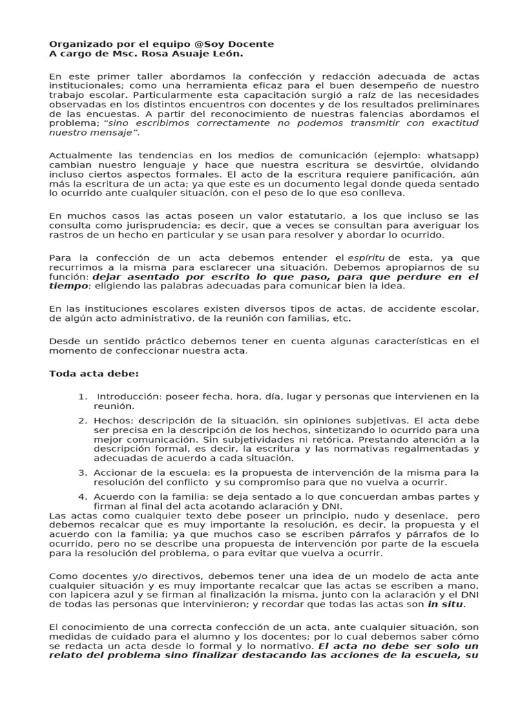 Redacción de Actas Escolares Efectivas | PDF | Comunicación ...