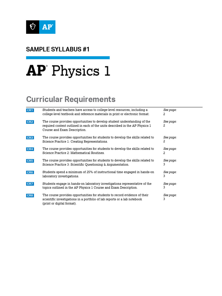 AP Physics 1 - Sample - Syllabus - 1 - 2024 | PDF | Acceleration | Science & Mathematics