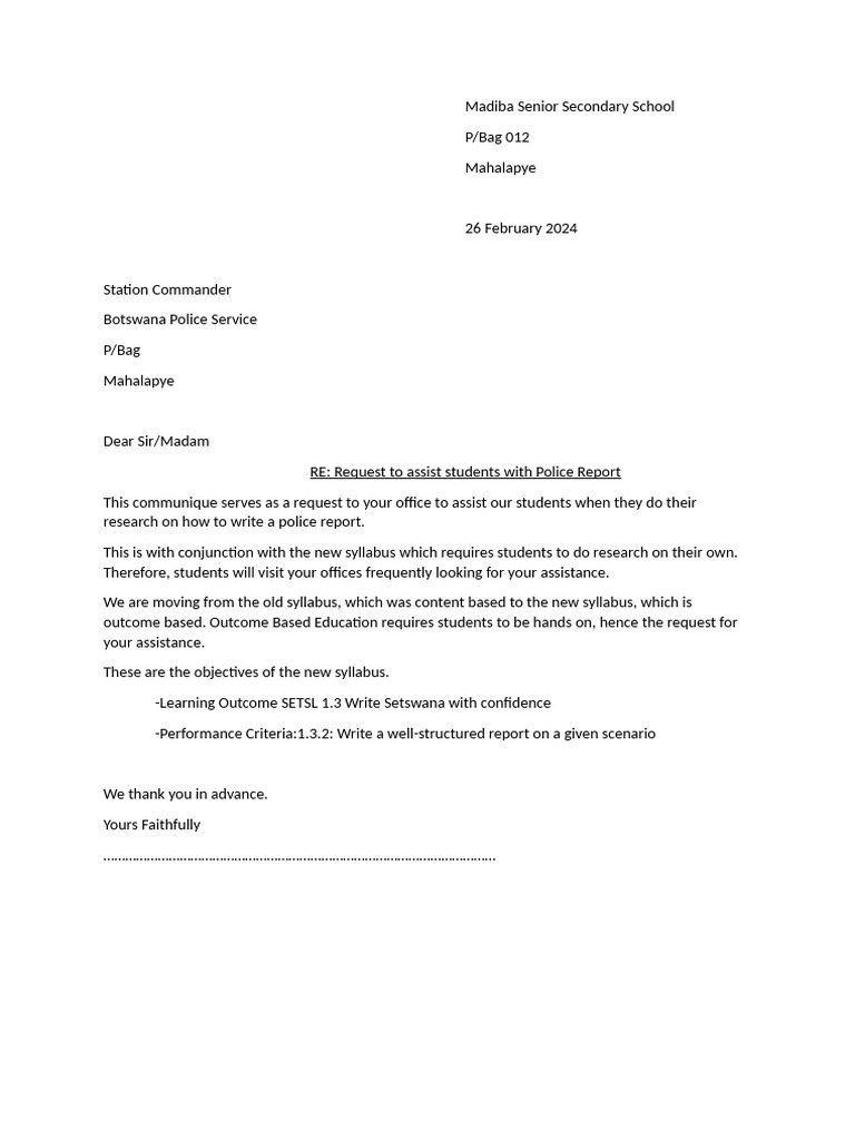 Police Report Letter | PDF