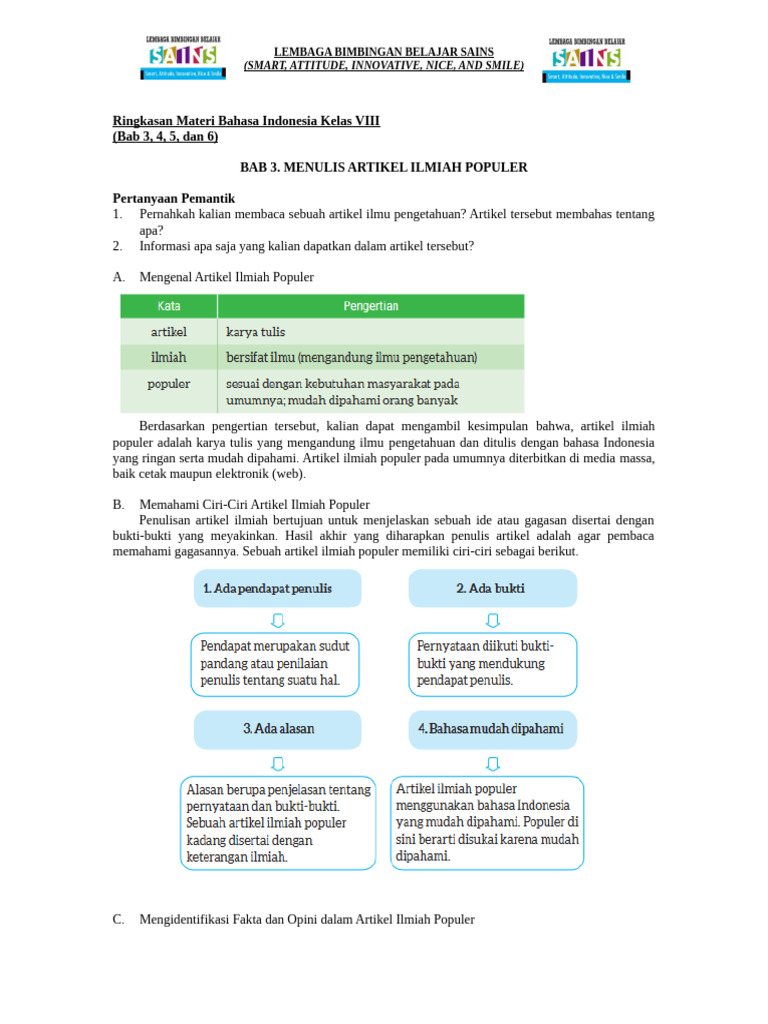 Ringkasan Materi Bahasa Indonesia Kelas 8 SMP (3 4 5 Dan 6) | PDF