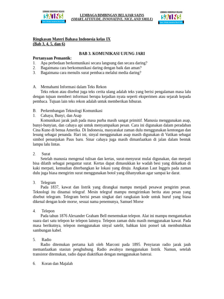 Ringkasan Materi Bahasa Indonesia Kelas 9 SMP (Bab 3 4 5 Dan 6) | PDF
