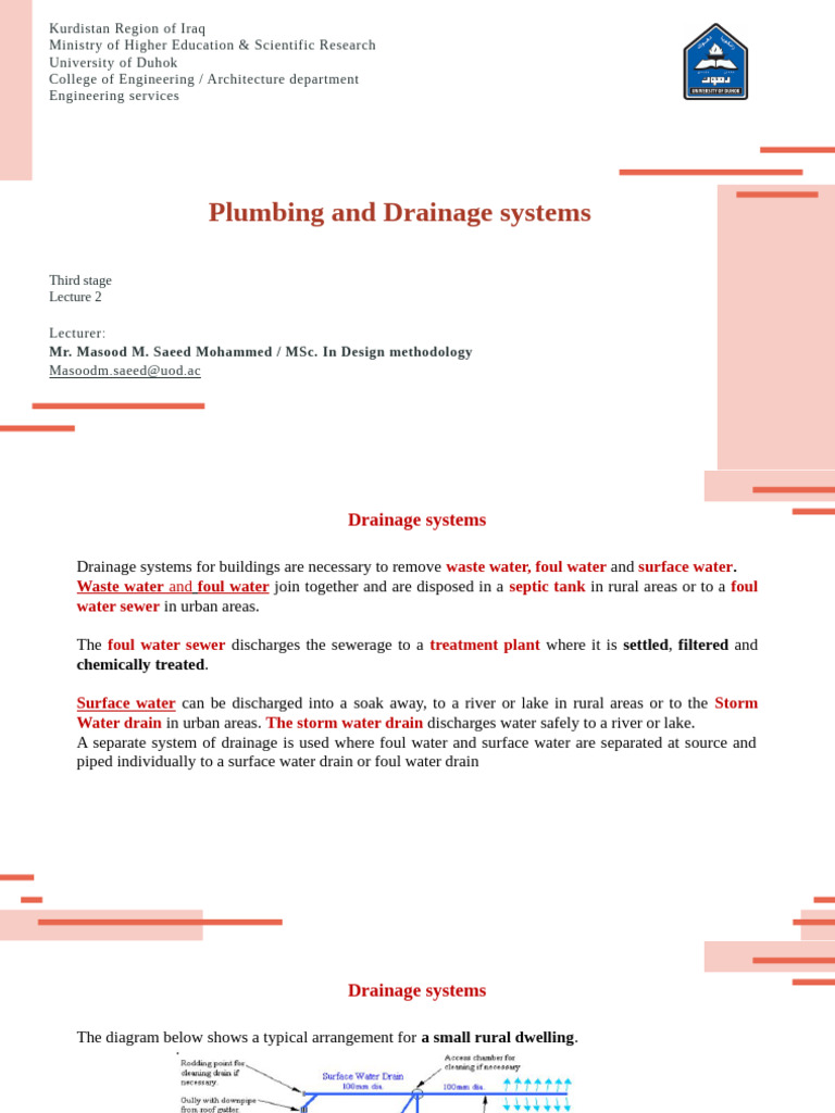 Lecture 2 Plumbing and Drainage Systems | PDF