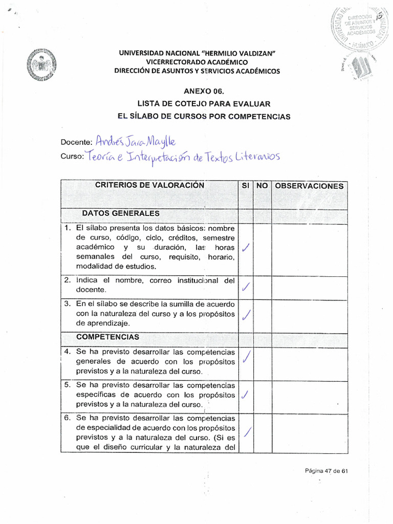 Evaluación de Sílabo de Teoría e Interpretación de Textos Literarios | PDF