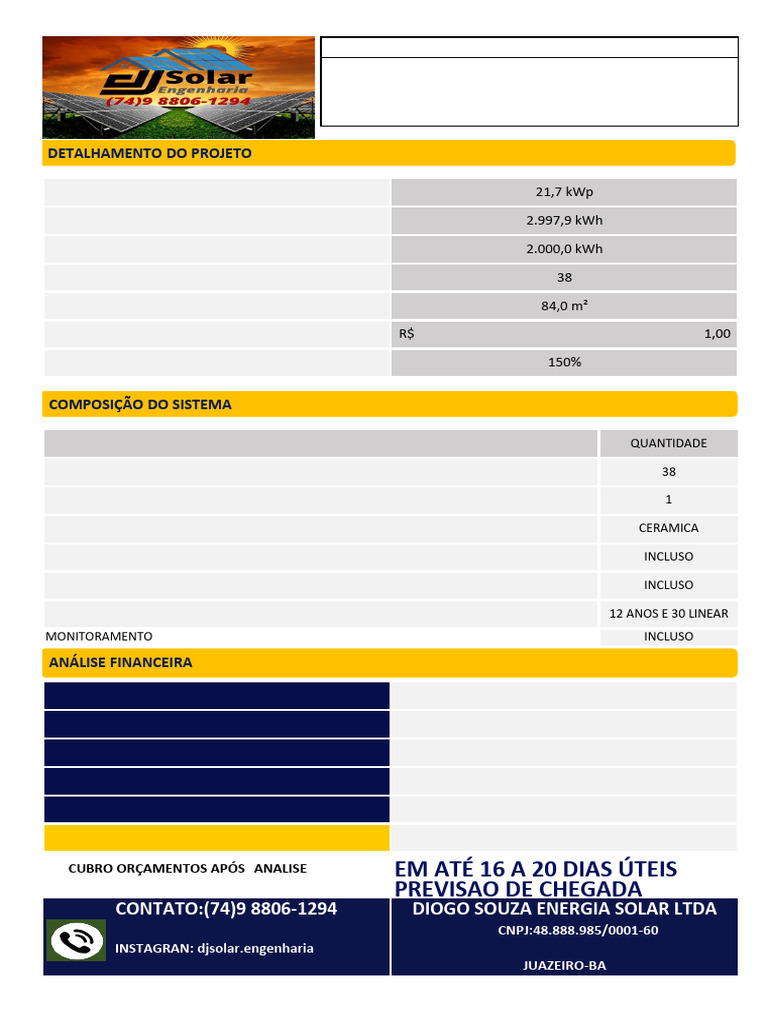 Mailson Cosme 3.000 KWH Proposta Comercial | PDF