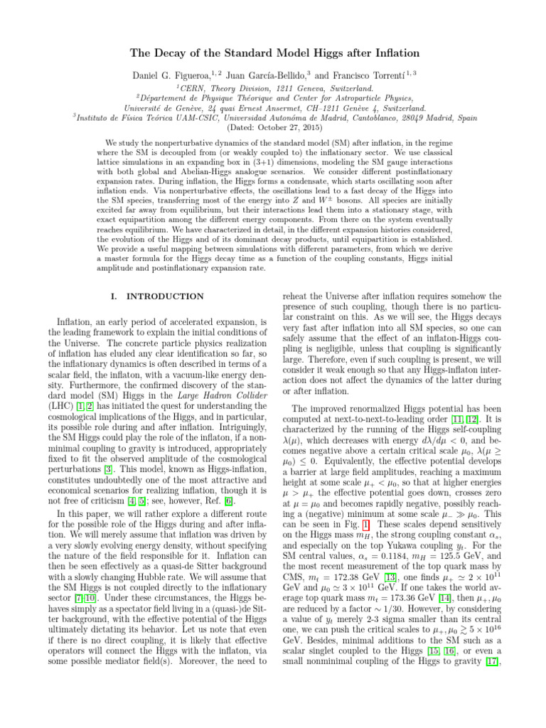 The Decay of The Standard Model Higgs After Inflation: Large Hadron ...