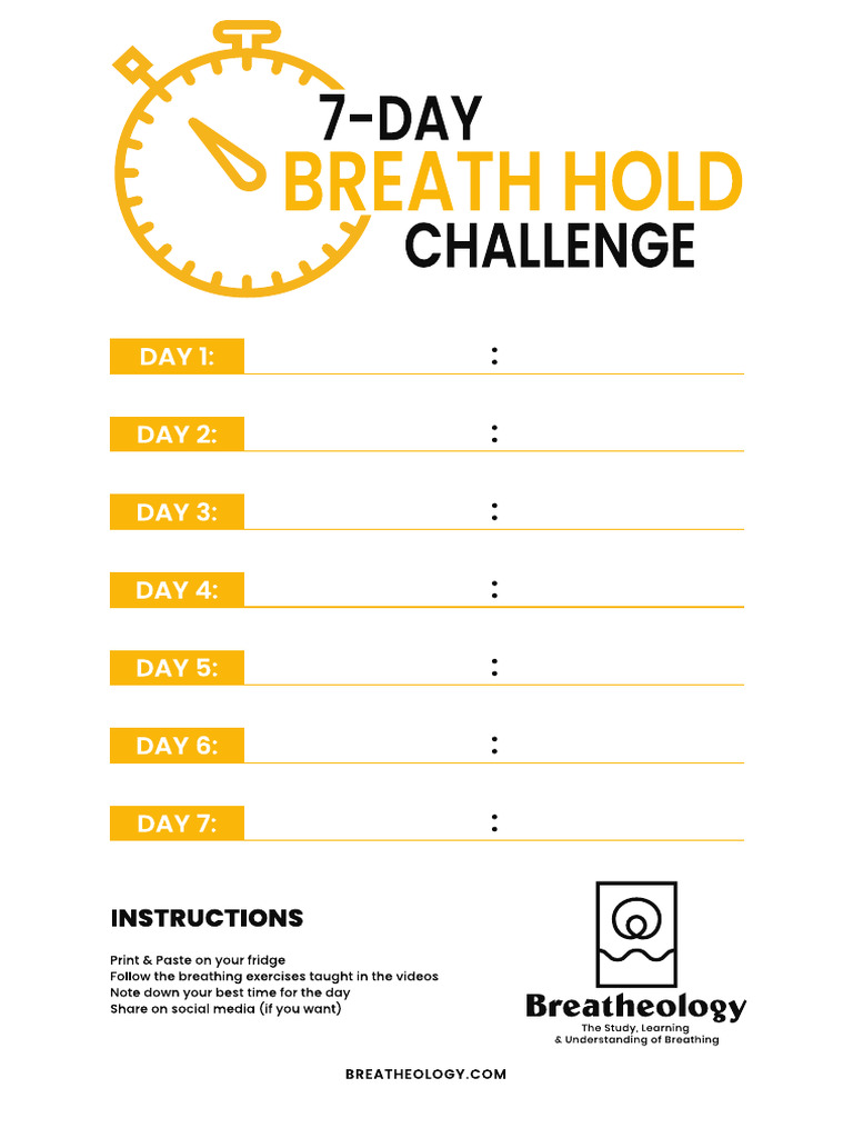 7-Day Breath Hold Challenge - Time Sheet | PDF