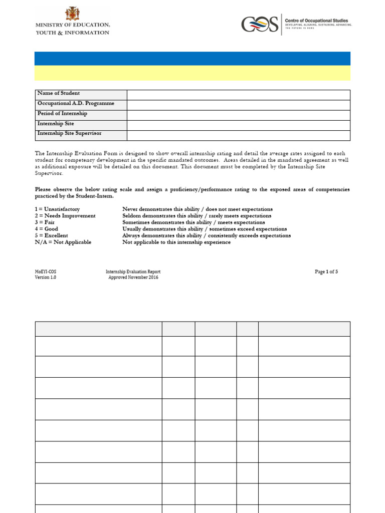 COS Internship Evaluation Report Form 1 | PDF