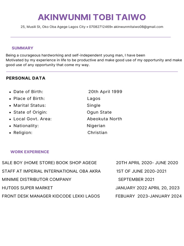 Akinwunmi Taiwo Tobi 5 CV | PDF
