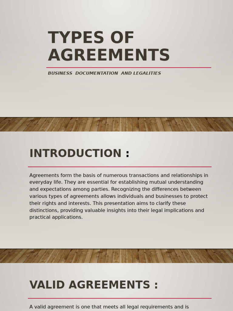 Types of Agreements: Business Documentation and Legalities | PDF
