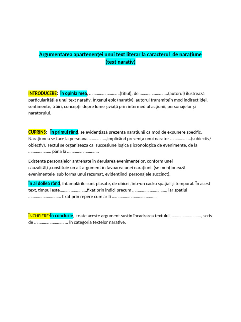 Argumentarea Apartenenței Unui Text Literar La Caracterulul de ...