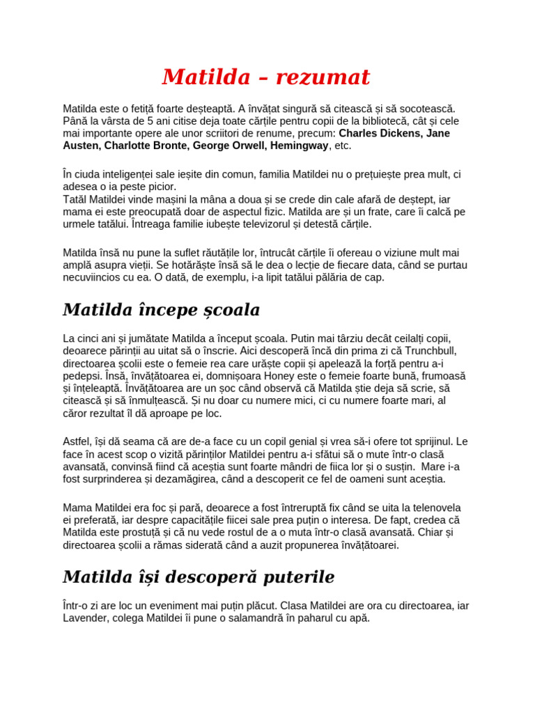 Matilda - Rezumat | PDF