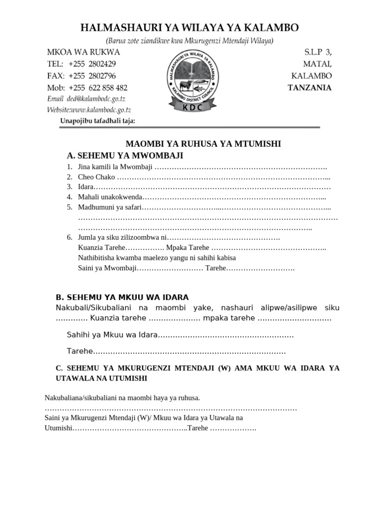 Fomu Ya Ruhusa New | PDF