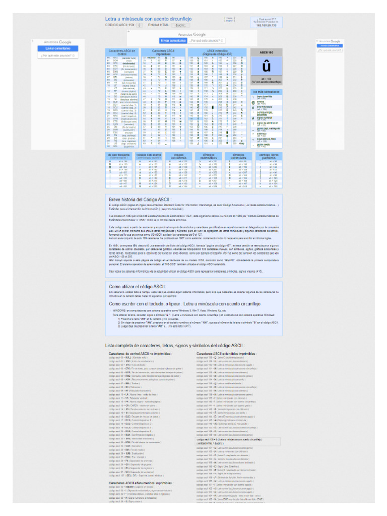 Screencapture Elcodigoascii Ar Codigos Ascii Extendidos Letra U ...