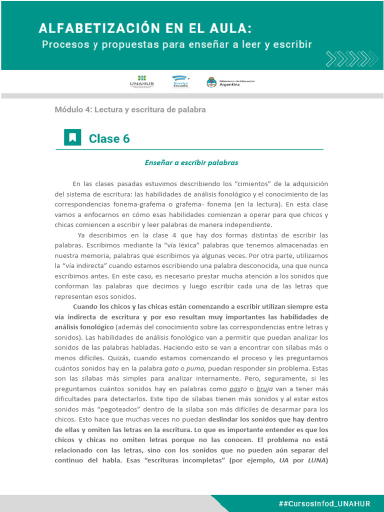 Alfabetización Clase 6 | PDF