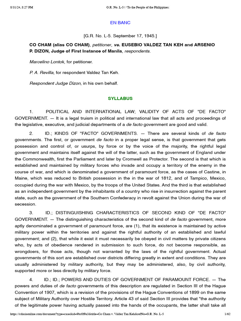 0096 - Co Cham v. Valdez (1945) (59p) - 1 | PDF