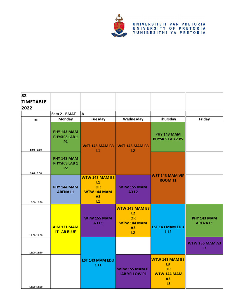 Group A Timetable | PDF