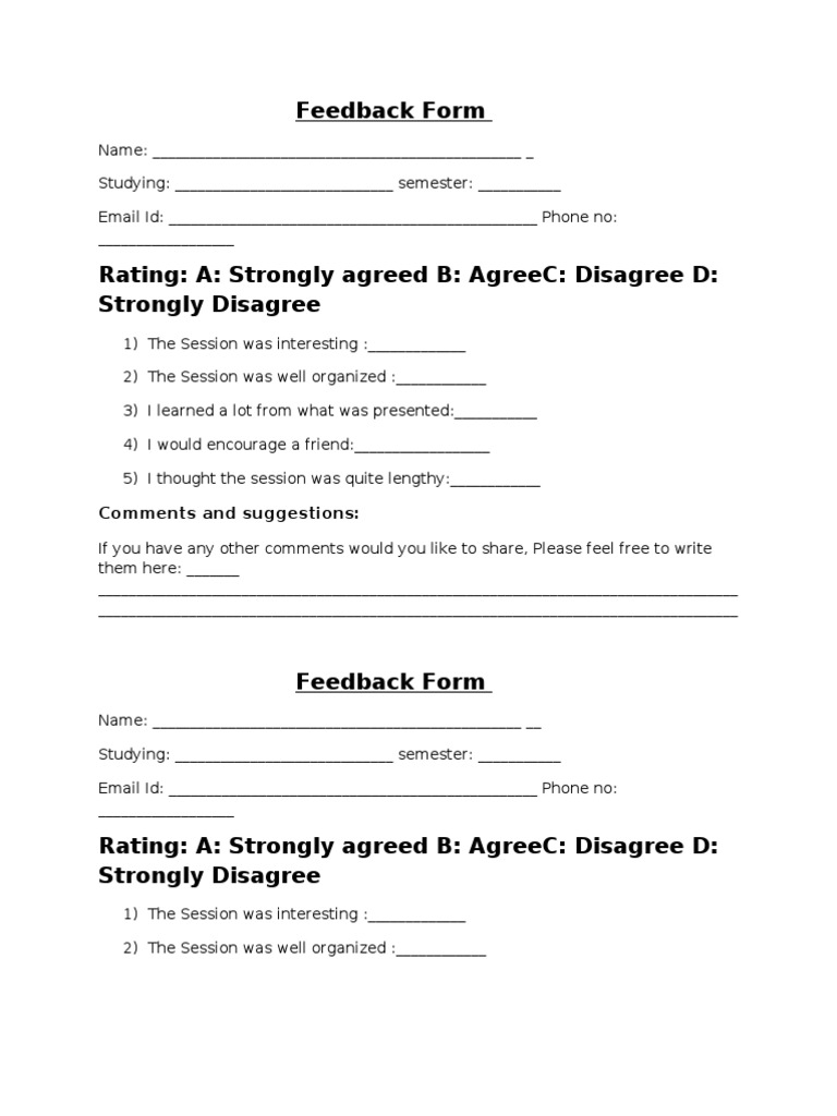 Session Feedback Form Template | PDF