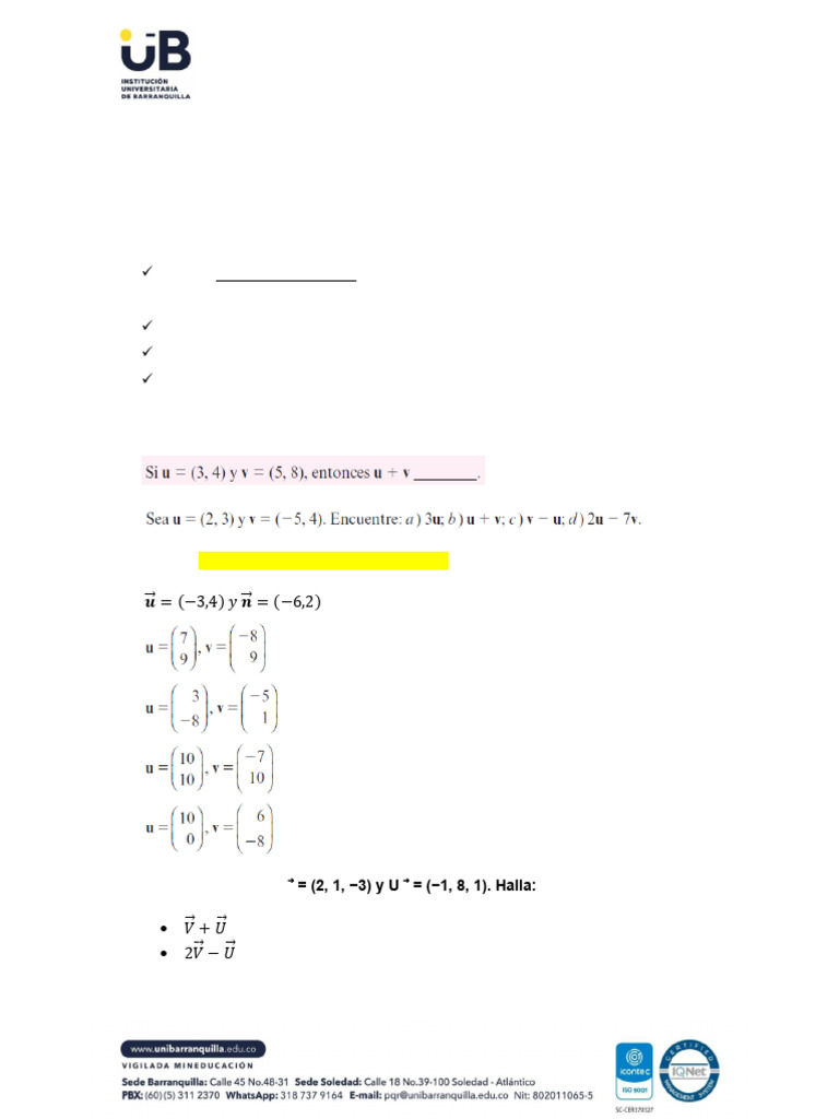 Taller N 2 - Módulo Álgebra Lineal | PDF