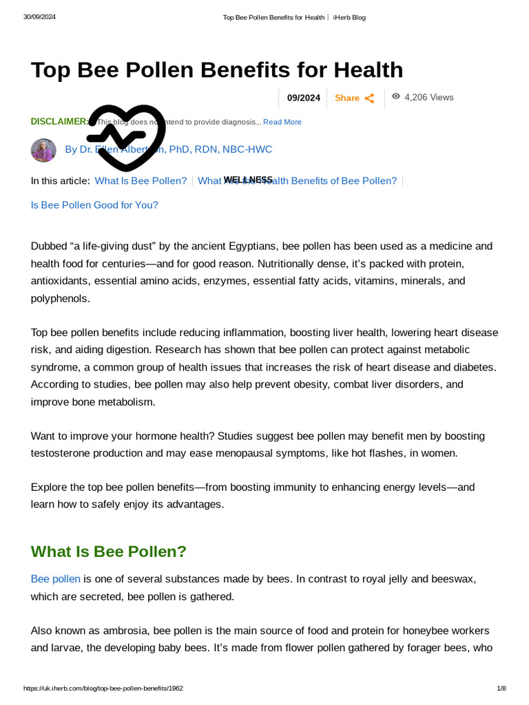 Top Bee Pollen Benefits For Healt - Iherb Blog | PDF