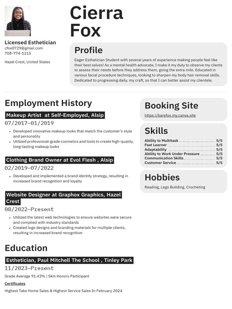 Cierra Fox - Licensed Esthetician 2 | PDF