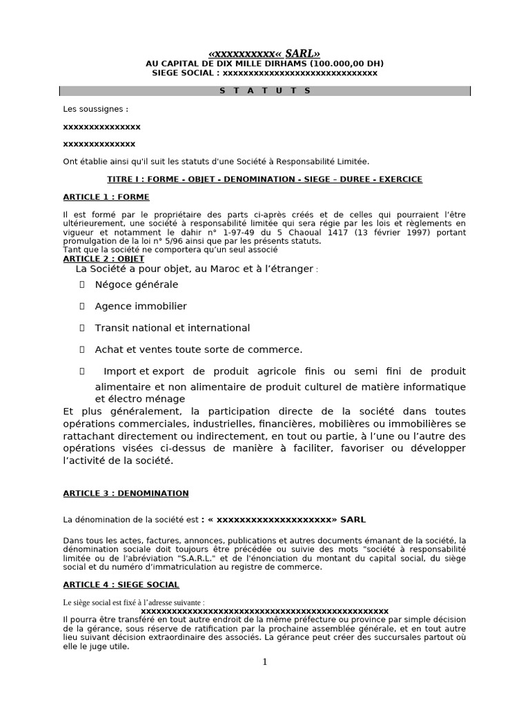 Statuts XXXXXXXXXX | PDF