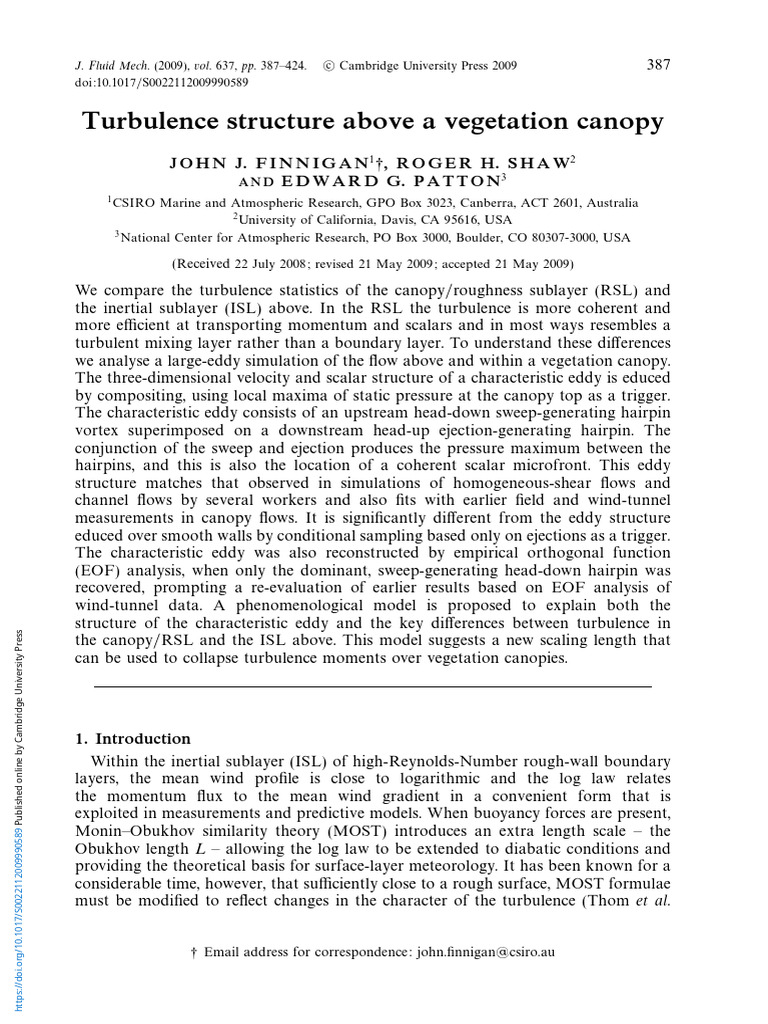 Turbulence Structure Above A Vegetation Canopy | PDF