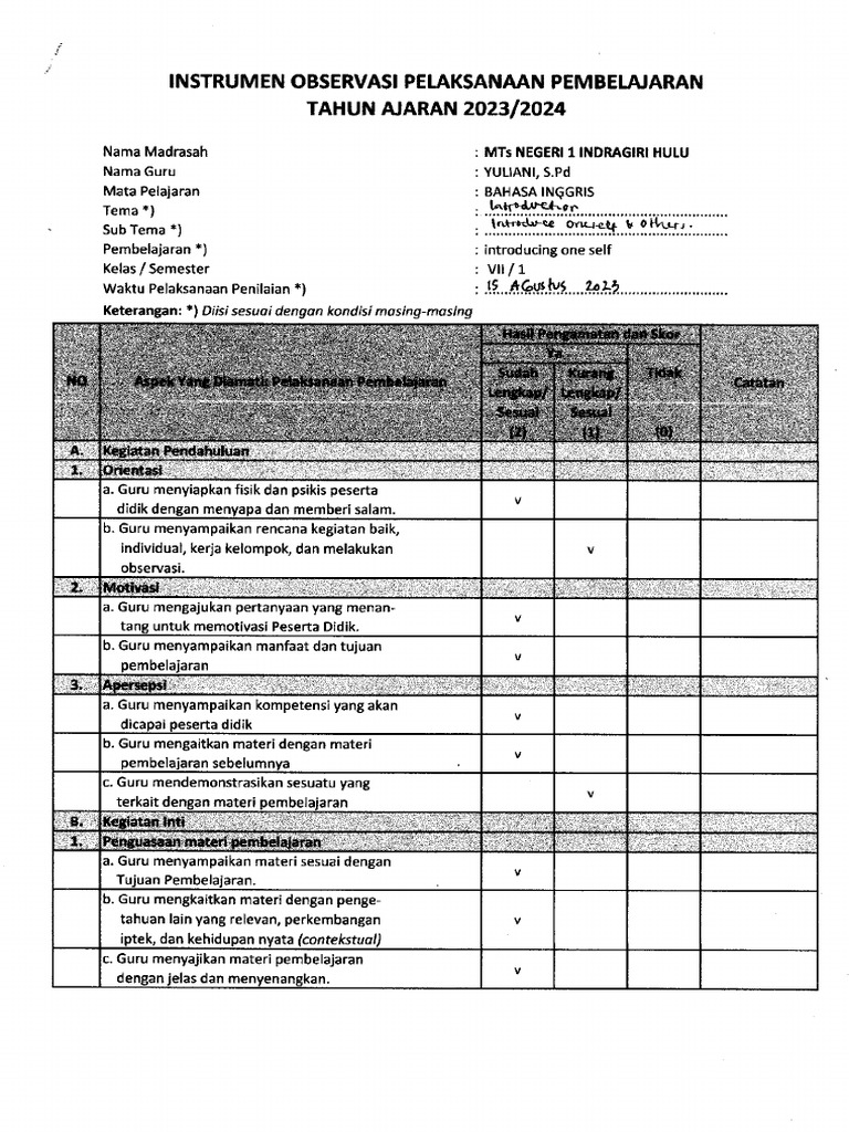 Instrumen Supervisi | PDF