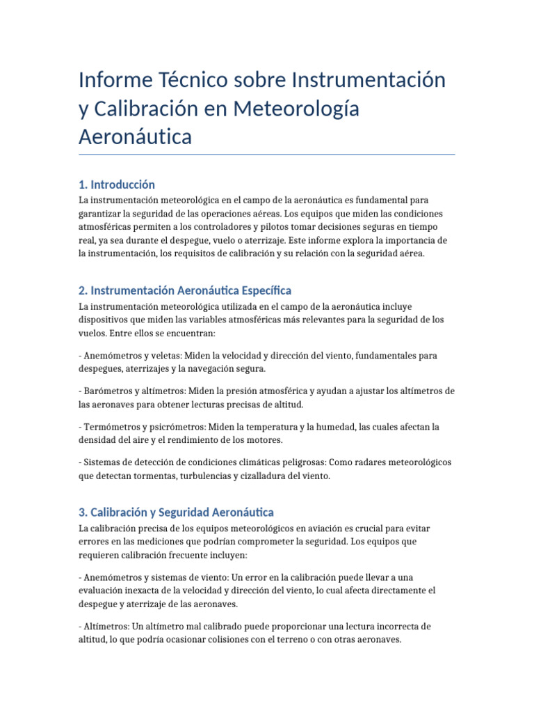 Informe Calibracion Meteorologia Aeronautica | PDF