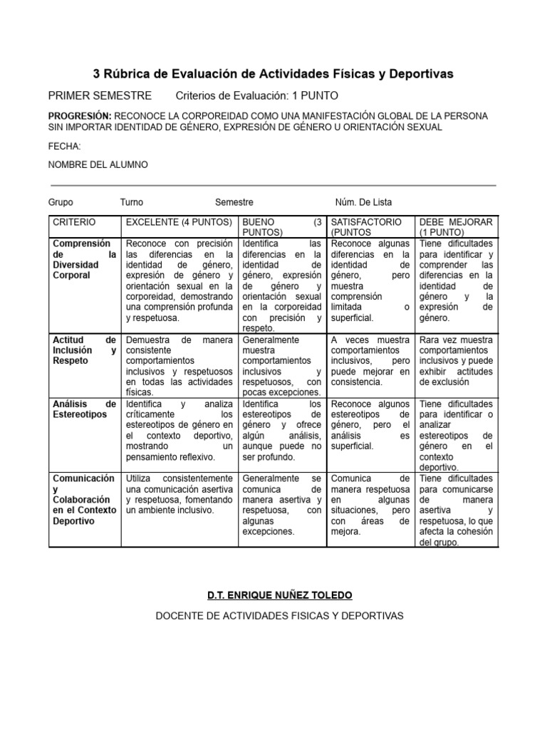 3 R-Brica de Evaluaci-N PRIMERO Actividades F-Sicas y Deportivas | PDF