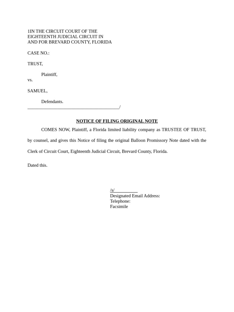 Notice of Filing Original Note | PDF